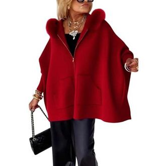 Generic Veste décontractée à capuche en fausse fourrure pour femme avec col à revers et fermeture éclair en fausse fourrure, Shabby, XL