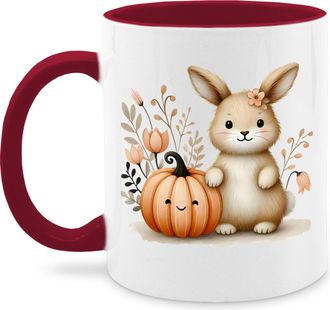 Shirtracer Tasse Tassen 325ml - S&uuml;&szlig;er Hase mit K&uuml;rbis | Herbstliches Baby und Kinder Motiv | Niedliches Design f&uuml;r Halloween und Herbst | Geschenkidee Halloween 