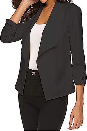Generic Blazer long à revers, haut léger pour femmes, vestes décontractées à manches longues pour femmes, petit costume, vestes simples et fines, blazer en li
