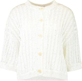 Brunello Cucinelli Femme, Pulls, Blanc, Taille: 38 FR Dazzling Cable Cardigan