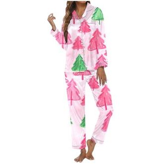 Generic Ensemble de pyjama &agrave; manches longues imprim&eacute; sur le th&egrave;me de No&euml;l pour femme, v&ecirc;tement de d&eacute;tente festif pour des vacances confortables, E, XXL