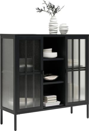 Xora Vitrine, Schwarz, Metall, 4 Fächer, 110x110x35 cm, SGS-geprüft, Bsci, Beimöbel erhältlich, stehend, Esszimmer, Vitrinen