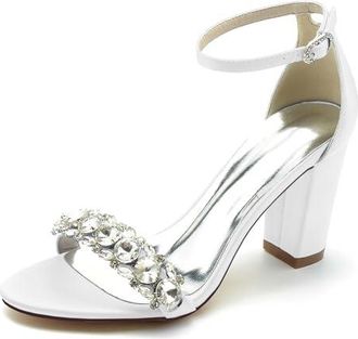 Generic Femmes &Agrave; Bride Cheville Talon Robe Sandales Strass Bout Ouvert pour F&ecirc;te Chaussures De Mariage,Blanc,39 EU