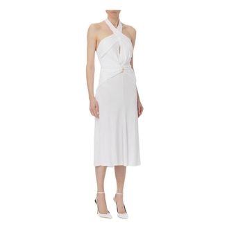 Elisabetta Franchi Femme, Robes, Blanc, Taille: 44 FR Robe Midi Blanche avec Col Crois&eacute;