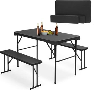 Sekey Bierzeltgarnitur Klappbar Kunststoff | 113 x 61 cm Esstisch Set mit 2 B&auml;nken f&uuml;r 4 Personen | Festzeltgarnitur f&uuml;r drinnen - drau&szlig;en | Biertisch Set G
