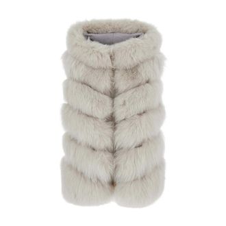 Suprema wei&szlig;e Pelzweste mit Stehkragen und durchgehendem Rei&szlig;verschluss f&uuml;r Damen - - Jackets - Damen - Wei&szlig; - S