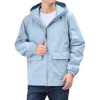 Generic Sweat à capuche léger pour homme avec fermeture éclair intégrale - Couleur unie - Style décontracté - Manches longues - Cordon de serrage - Coupe ampl