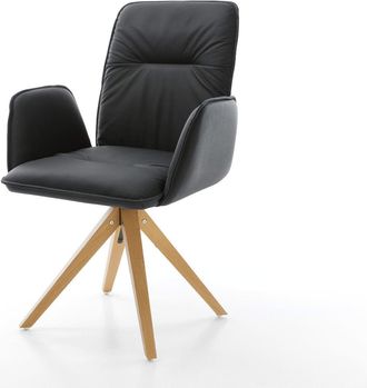 DELIFE Esszimmerstuhl Vinja-Flex Echt-Leder Schwarz Holzgestell kantig Natur, Esszimmerst&uuml;hle