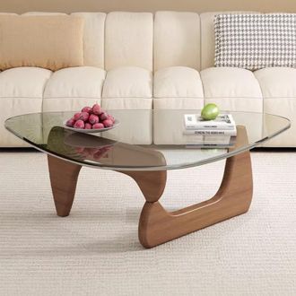 Generic Massivholzsockel, klare Glasplatte, moderner Vintage-Beistelltisch, ideal f&uuml;r Wohnzimmer, Terrasse