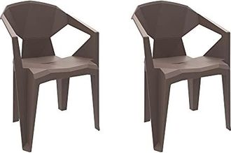 Resol grupo Delta Sessel mit Armlehnen aus Kunststoff f&uuml;r Garten, Terrasse, 2er-Set, Schokolade