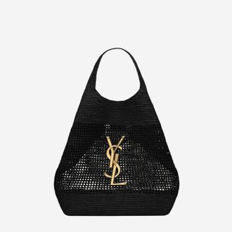 Saint Laurent Womens Tote Bag Icare Raffia Black