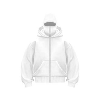 Generic Double capuche à capuche avec masque, cagoule à capuche pour homme avec masque chaud, cagoule tendance à double fermeture éclair veste de sport, blanc