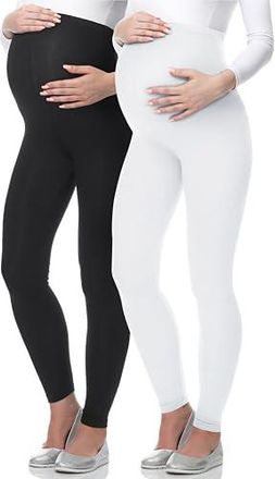 Be Mammy Lot de 2 Leggings de Grossesse en Viscose Opaques, vêtements de maternité 02 (Noir/Blanc, XL)
