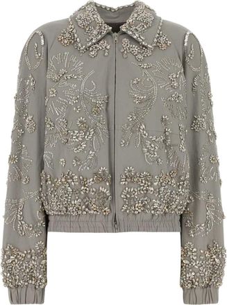 Dries Van Noten Femme, Vestes, Gris, Taille: 38 FR Veste Vinnia en coton rehauss&eacute; dembellissements