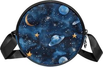 Generic Petit sac &agrave; bandouli&egrave;re rond pour femme, motif plan&egrave;te et &eacute;toiles de lespace avec fermeture &eacute;clair et bretelles r&eacute;glables