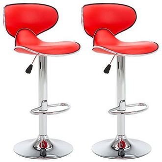 vidaXL Lot de 2 Tabourets de Bar, Chaise de Pub, Si&egrave;ge de Bistrot, Meuble de Salle &agrave; Manger Cuisine Salon Maison Int&eacute;rieur, Rouge Similicuir