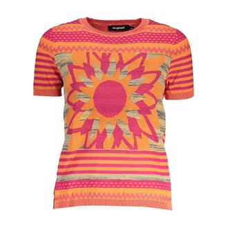 Desigual Femme, Pulls, Orange, Taille: 46 FR Pull Orange en Maille de Coton à Col Rond