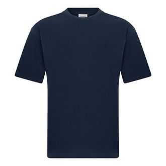 Saint Laurent Baumwoll-T-Shirt mit Sticklogo - - Tops - Herren - Blau - S