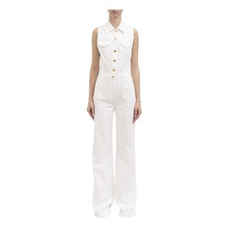 Elisabetta Franchi Femme, Combinaisons et Ensembles, Blanc, Taille: 40 FR Salopette en jean avec d&eacute;tail logo