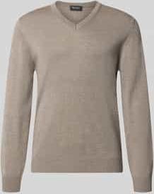 Maerz Regular Fit Strickpullover aus reiner Schurwolle mit V-Ausschnitt