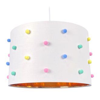 Relaxdays H&auml;ngelampe Kinderzimmer, Bommeln, HxD: 130 x 35 cm, Pendellampe f&uuml;r M&auml;dchen & Junge, Kinderlampe, wei&szlig;/bunt