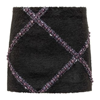 Des_Phemmes Minirock aus Kunstpelz mit Verzierungen - - Skirts - Damen - Schwarzk - S