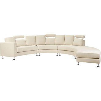 Beliani Sofa mit Ottomane Beige Polsterbezug 7-Sitzer U-F&ouml;rmig Halbrund Verstellbare Kopfst&uuml;tzen Wohnlandschaft Ecksofa Modulsofa Modern Wohnzimmer
