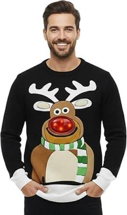 Janisramone Femmes Hommes Nouveau Arbre de Noël Unisexe Light Up Rudolph Nouveauté Vintage Chandail Pull à LED