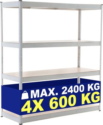 Clp Schwerlastregal 160X180X60 cm I Böden Bis Je 600 KG Belastbar I Metall-Steckregal, Farbe:weiß