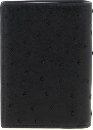 Valentino Garavani Ostrich Leather Vlogo Card Case - Black