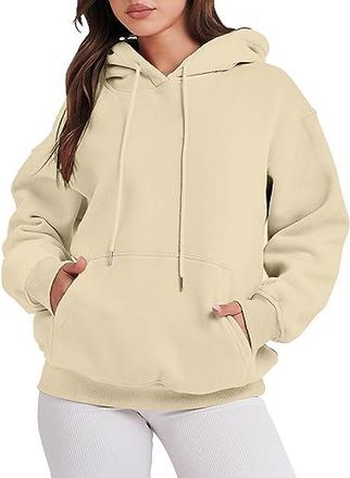 Generic Veste de Sport Femme Hiver Couleur Unie Sans Fermeture &Eacute;clair Manches Longues Grandes Tailles Pull Femme, beige, 3XL