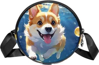 Generic Sac &agrave; bandouli&egrave;re Circle pour femme, petit sac &agrave; bandouli&egrave;re sous-marin Corgi avec fermeture &eacute;clair et bretelles r&eacute;glables style d&eacute;contract&eacute; pour femm