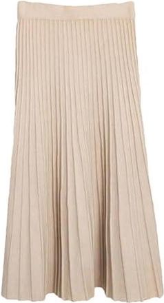 Generic Jupe longue pliss&eacute;e en tricot c&ocirc;tel&eacute; pour femme - Longueur cheville, beige, M