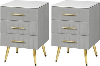 Woltu Lot de 2 Table de Chevet en Velours, Table de Nuit, Commode de Rangement en mdf, Montage Facile 40, 5x41x60cm, Gris - Woltu