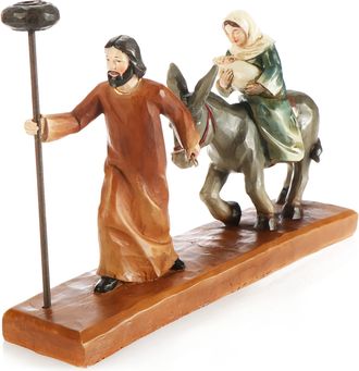 Com-Four Krippenfiguren mit Kerzenhalter - christliche Weihnachtsdeko - Aufsteller aus Polyresin - Maria, Josef und Jesus auf Esel - Flucht nach Ägypten (Kripp
