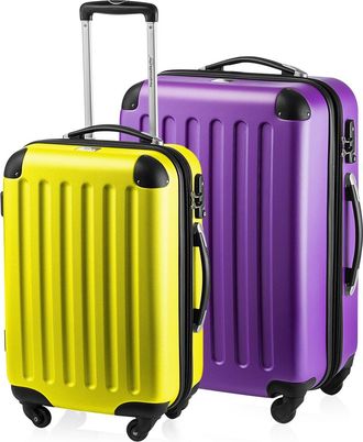 HAUPTSTADTKOFFER · Spree · 2er Hartschalen Kofferset · Handgepäck 49 Liter + Reisekoffer 82 Liter (Gelb-Lila)