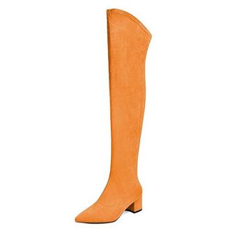 EDEFS Bottes Longues &agrave; Talon Carr&eacute; de 5 cm en Su&eacute;dine Orange Style Chic et Confortable pour Toutes Occasions Orange Taille EU39