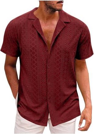 Generic Chemise &agrave; manches courtes en coton et lin pour homme - Col &agrave; revers - Chemise d&eacute;t&eacute; boutonn&eacute;e - Chemise d&eacute;t&eacute; d&eacute;contract&eacute;e - Chemise de plage - Coupe dr