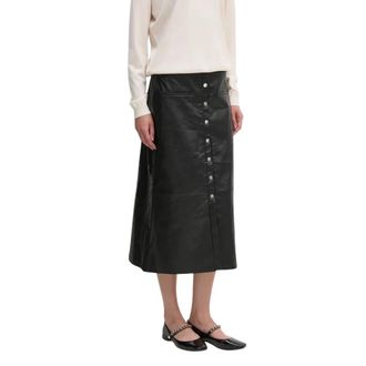 DKNY Button Midi Skirt - - Skirts - Damen - Schwarzk - XS