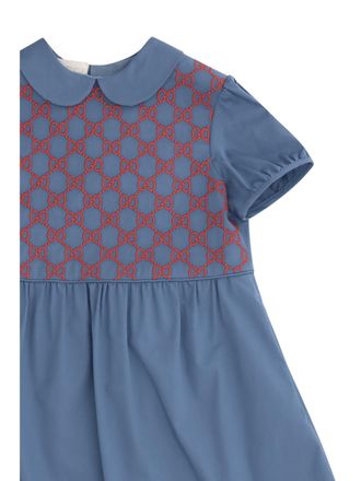 Gucci Girls Dress Stretch Cotton Poplin Metal Blue Blue-Mix Blue/mix
