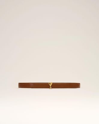 Ami Ami Paris - Ceinture l&eacute;zard marron 25mm en cuir de vachette boucle Ami de Coeur Cognac - Taille : 105 - Unisex
