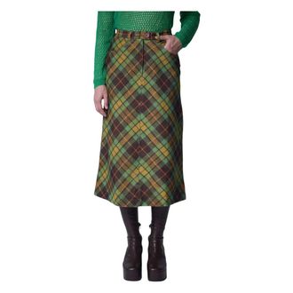 Manoush Karierte Samtrock mit Frontschlitz - - Skirts - Damen - Gr&uuml;n - 3XS