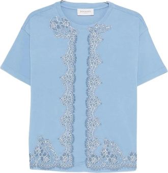 Ermanno Scervino Femme, Tops, Bleu, Taille: 38 FR T-shirt Brod&eacute;e &agrave; Garniture de Dentelle