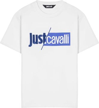 Just Cavalli Homme, Tops, Blanc, Taille: 2XL T-shirt en coton avec logo