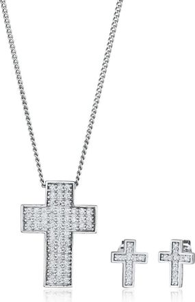 Elli Halskette - Schmuckset Kette Ohrringe Kreuz Zirkonia Weiß 925 - Gr. unisize - in Silber - für Damen