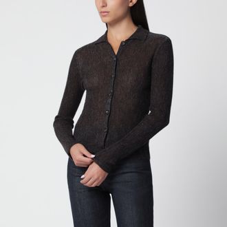Brunello Cucinelli Gerippte Strickjacke Caff&egrave; aus Seide und Alpaka