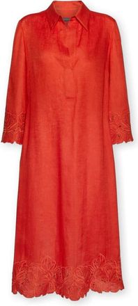 Elena Miro Femme, Robes, Rouge, Taille: 48 FR Robe en lin avec dentelle