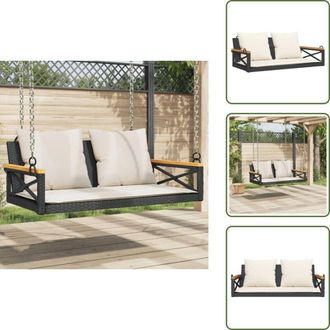 vidaXL H&auml;ngebank mit Kissen Schwarz 109x62x40 cm Poly Rattan - Hollywoodschaukel - Gartenschaukel - Gartenm&ouml;bel - Balkonm&ouml;bel - Lounge M&ouml;bel - The Living