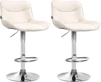 Clp 2er Set Barhocker Vonore Kunstleder I Höhenverstellbar mit Lehne und 360 Grad drehbar I Inkl. Fußstütze und Metallgestell, Farbe:Creme, Gestell Farbe: