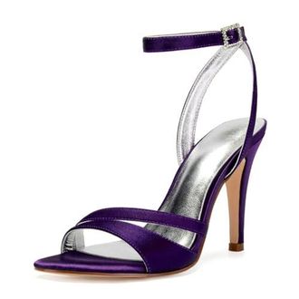 Generic Escarpins Femme Sandales Talon Heels Satin Chaussures De Mariage Mariée Sexy Open Toe High Sandales 10.5CM,Dark purple,40 EU